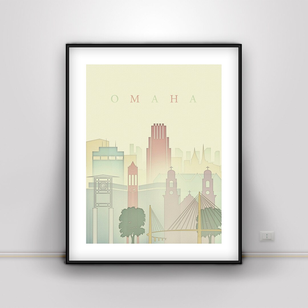 Omaha Print Nebraska Skyline City Wall Art Poster Cityscape Watercolor ...