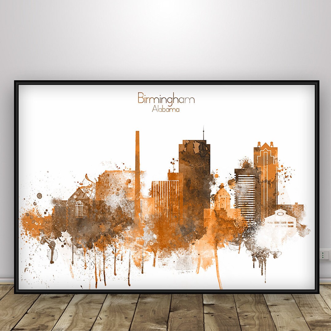 Birmingham Brown Colorful Skyline Print Alabama City Cityscape Copper ...