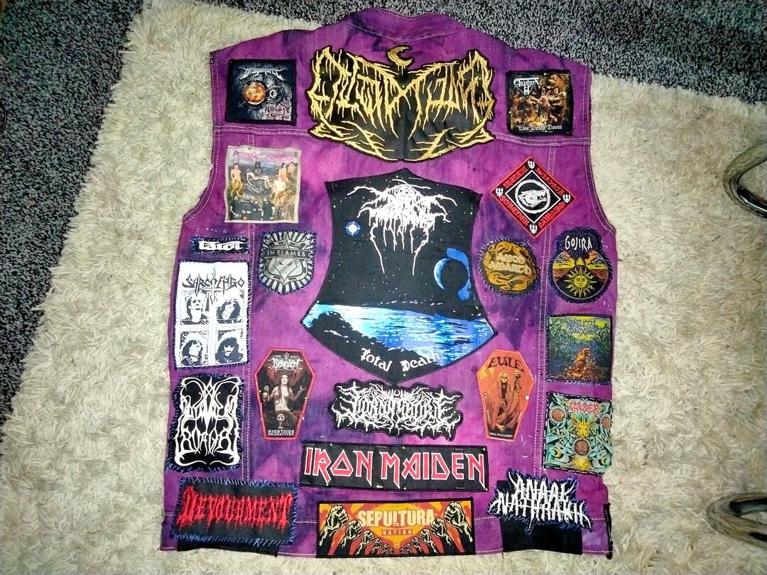 Battle Jacket Patched Metal Jean Jacket Dyed Purple 2XL - Etsy