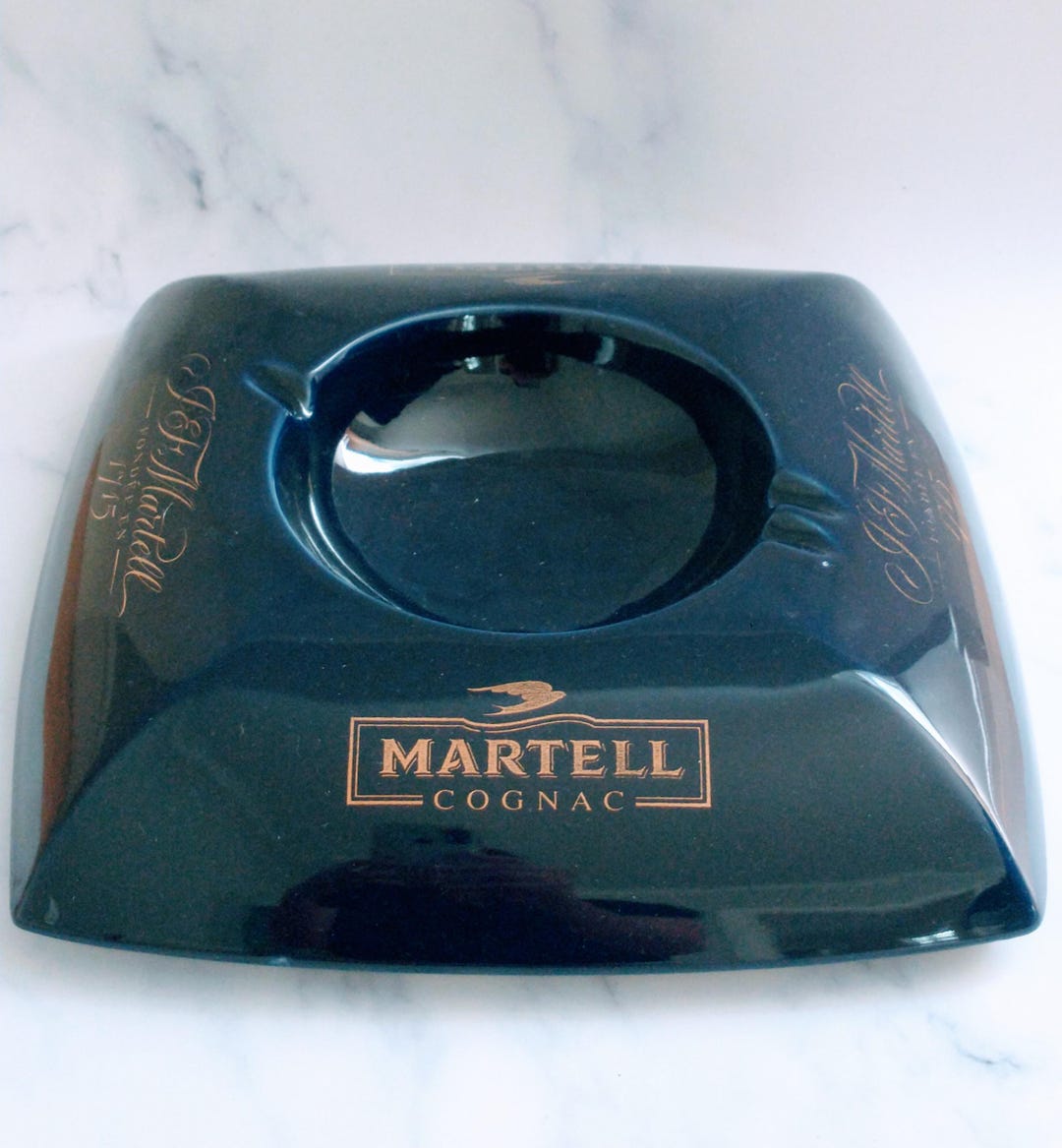 Vintage French Martell Cognac Blue Ashtray – Large Bistro Barware Decor ...