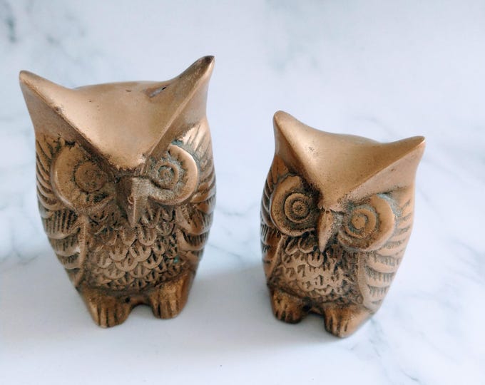 French Vintage Brass Pair of Owls Sculptures – Vintage Bronze Owl ...