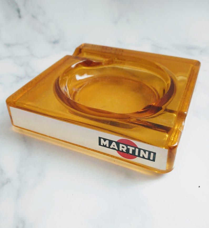 Vintage Martini Amber Glass Ashtray – French Bistro Bar Decor, Mid ...