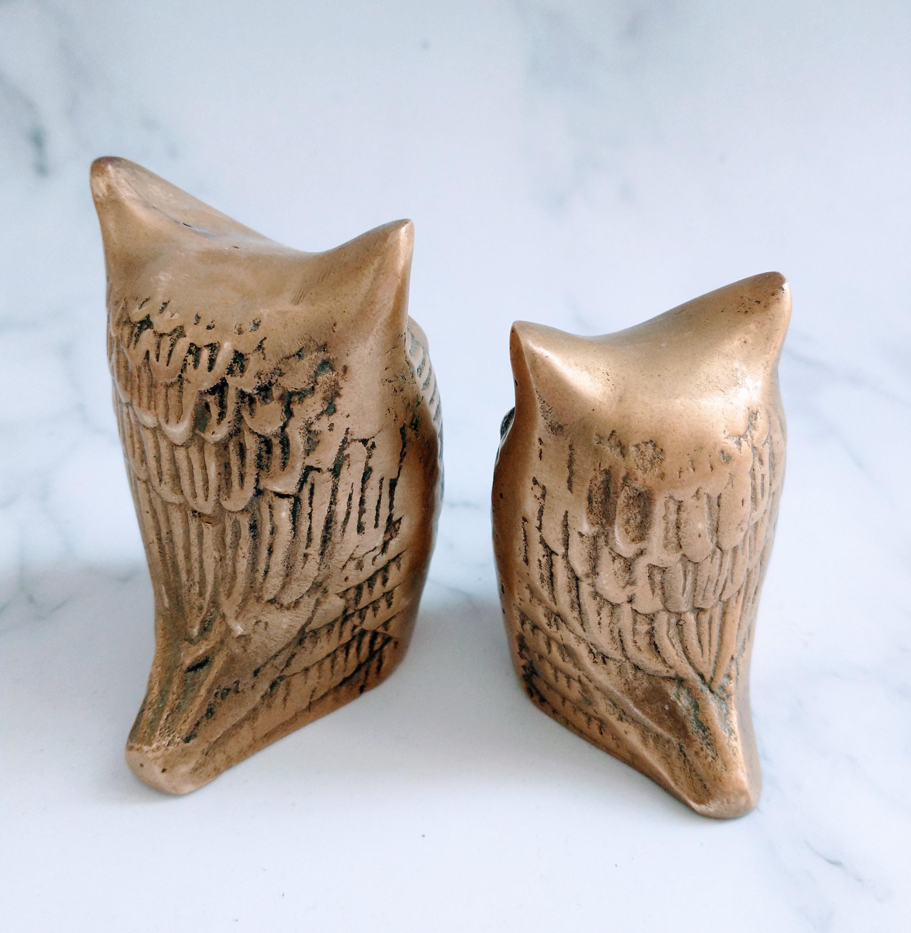 French Vintage Brass Pair of Owls Sculptures – Vintage Bronze Owl ...