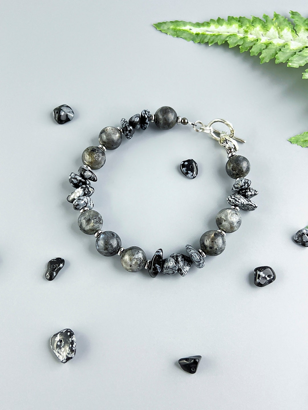 Labradorite & Obsidian Men's Bracelet: Natural Stone Jewelry - Etsy