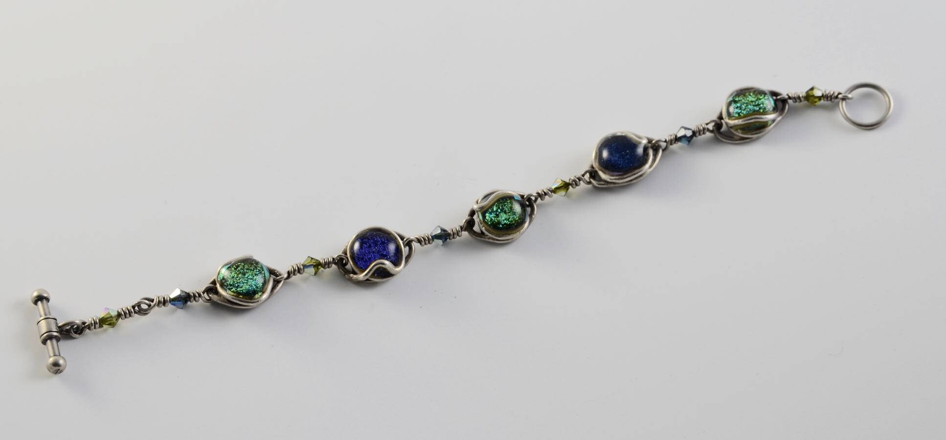 Fine Silver PMC Dichroic Glass Bracelet Blue and Green Handmade - Etsy