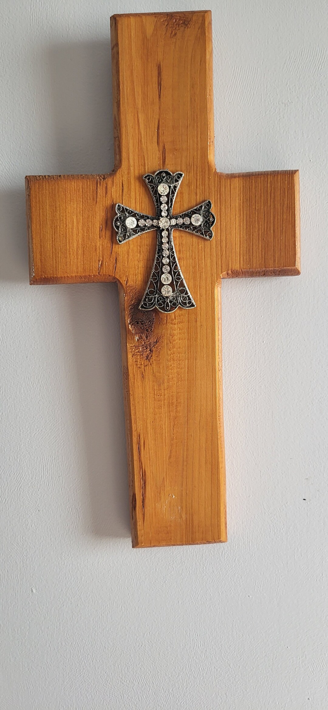 Handcrafted Wooden Cedar Cross With Rhinestone Cross. - Etsy