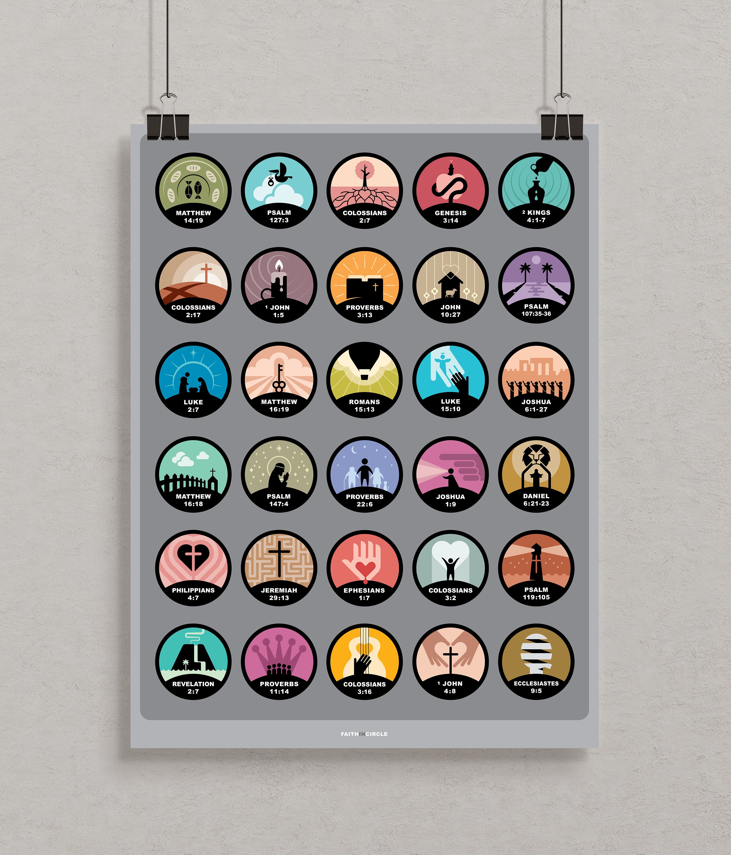 Bible Scripture Badge, Each Art Portraying a Bible Story. Vertical ...