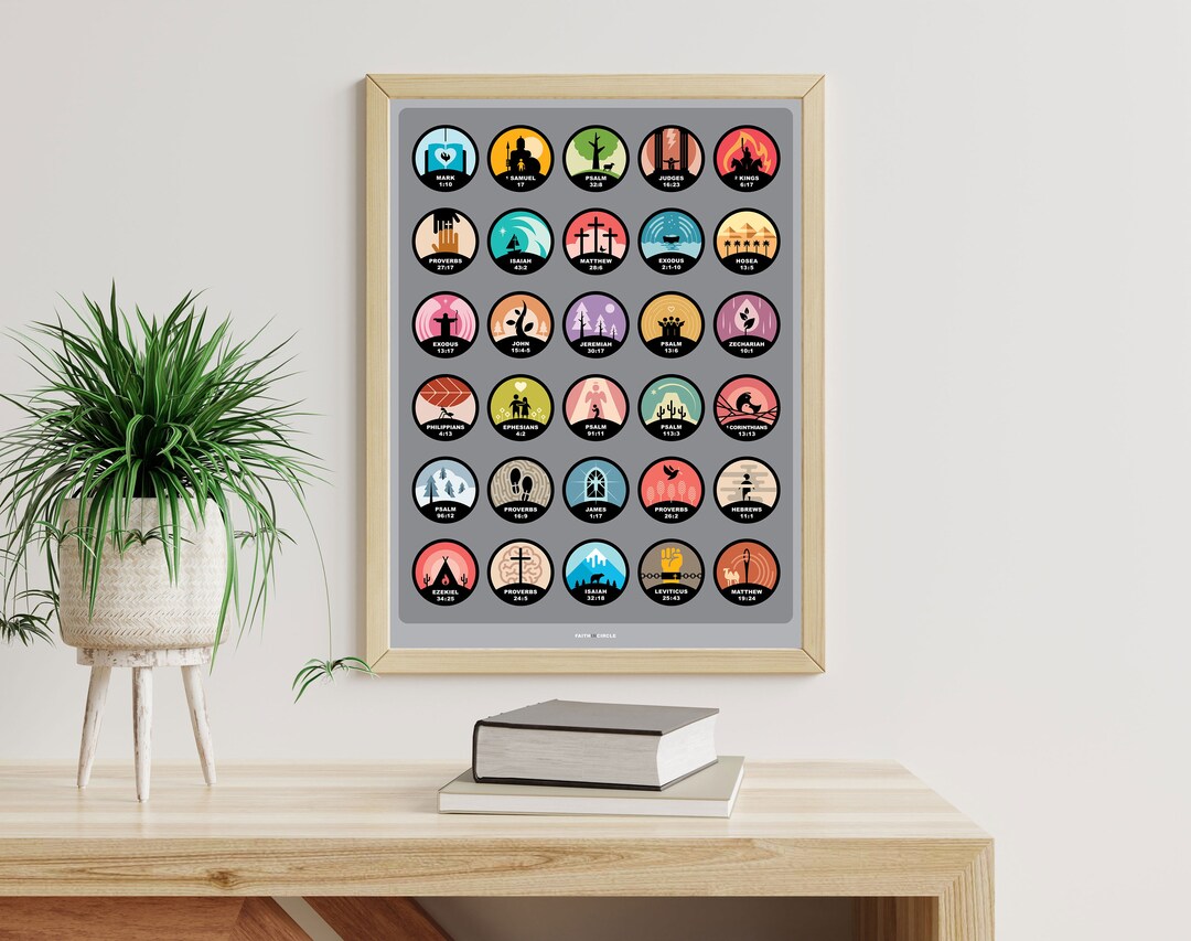 Bible Scripture Art, Each Badge Portraying a Bible Story. Vertical ...
