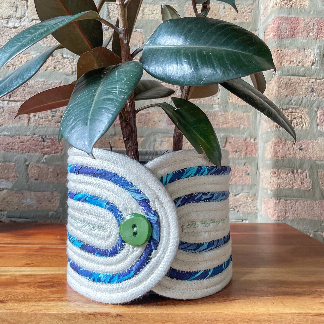 Rope Planter Wrap for 8" Pot | Large Houseplant Pot Cover | Navy Blue ...
