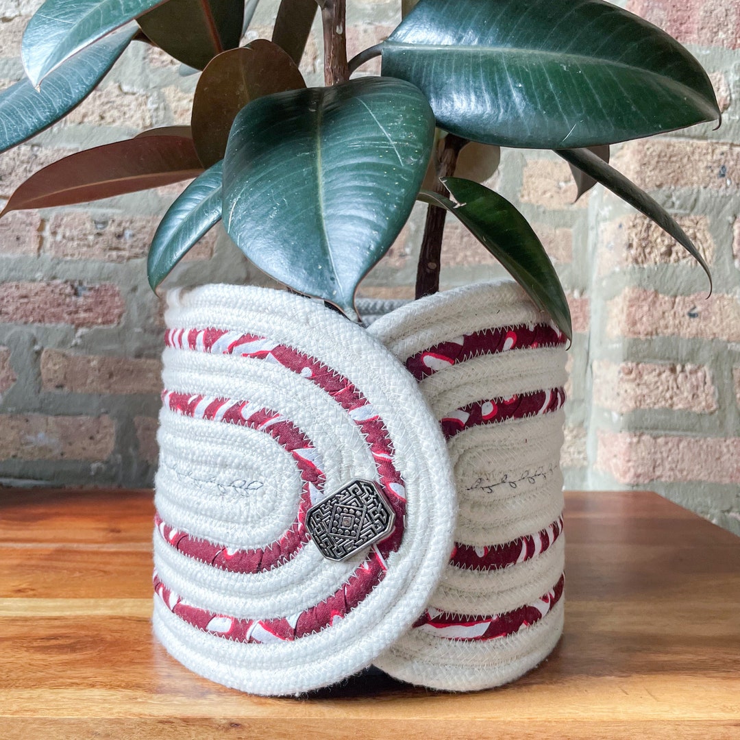 Rope Planter Wrap, for 8" Pot | Large Houseplant Pot Cover | Red, White ...