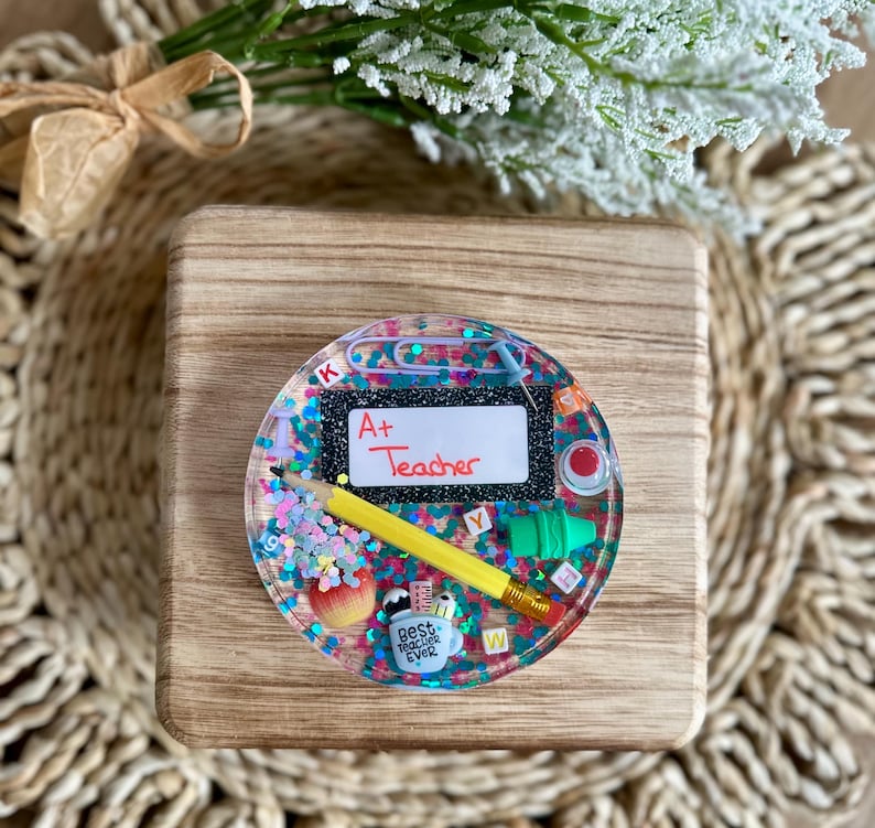 Epoxy Resin Teacher Appreciation Coaster: Handmade Desk Decor - Etsy