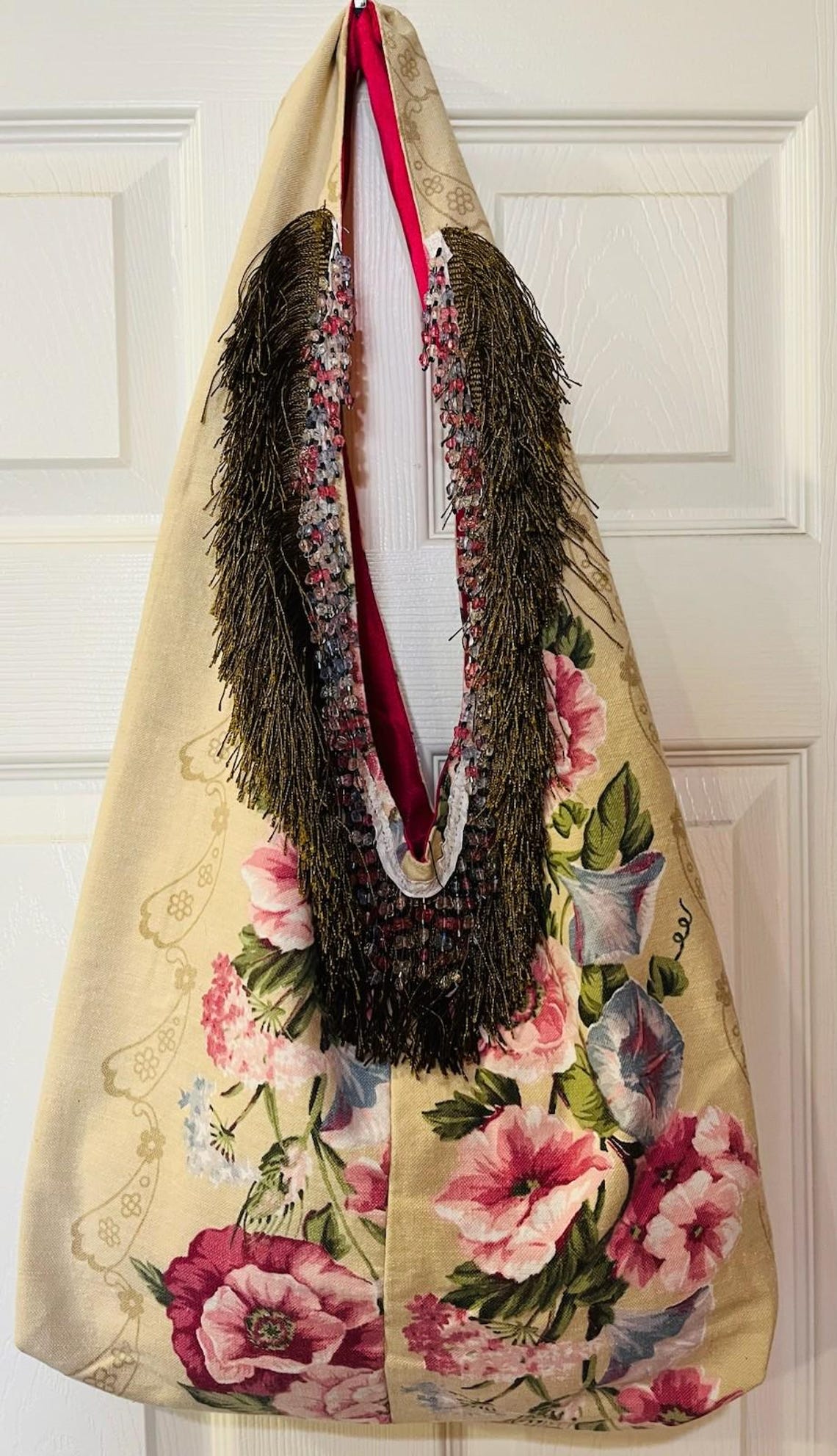 Floral Bojo Sling Handbag With Fringe and Beads - Etsy