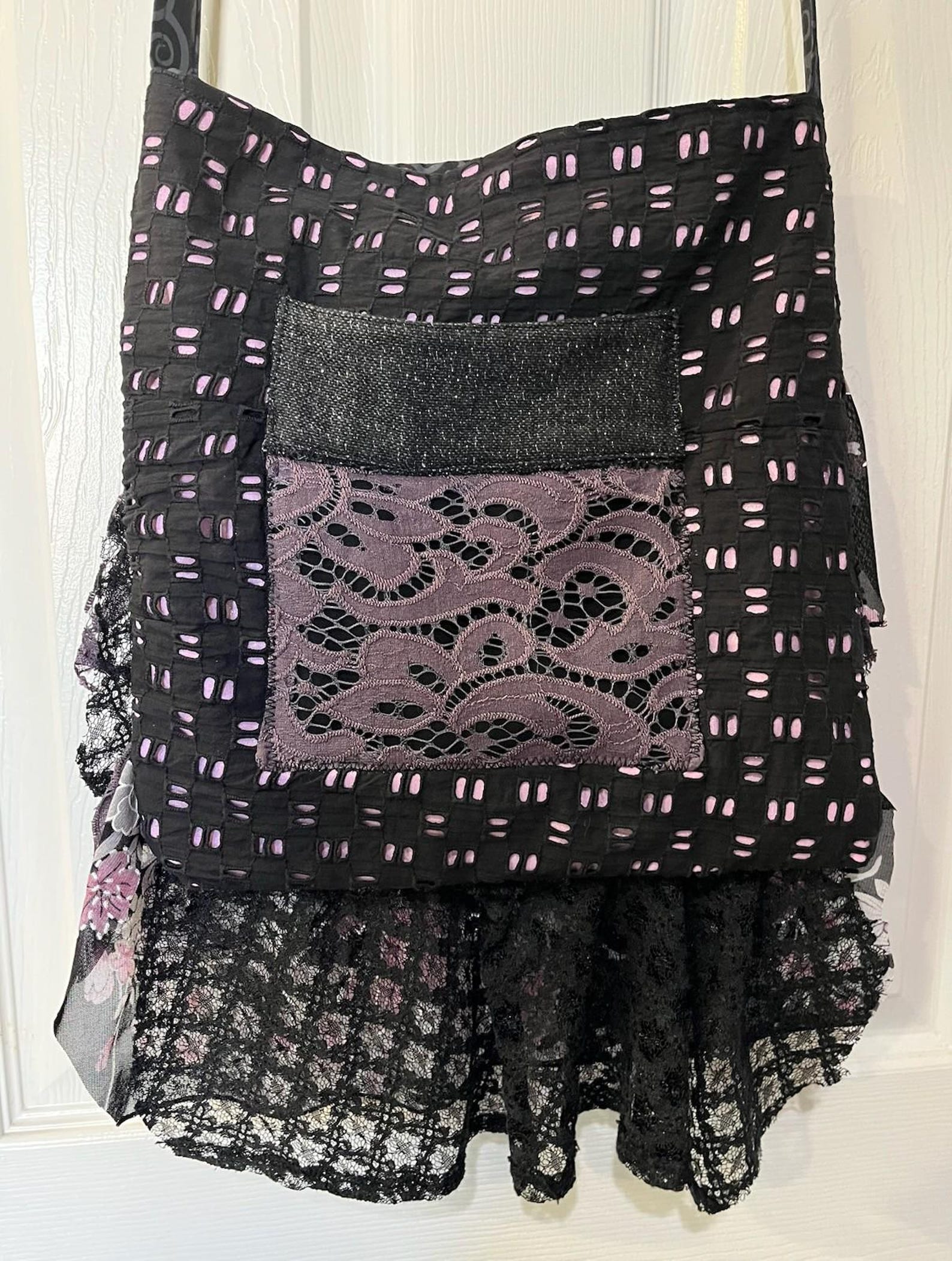 Lacey Ruffled Romantic Crossbody Bag With Fabric Flower and Rhinestone ...