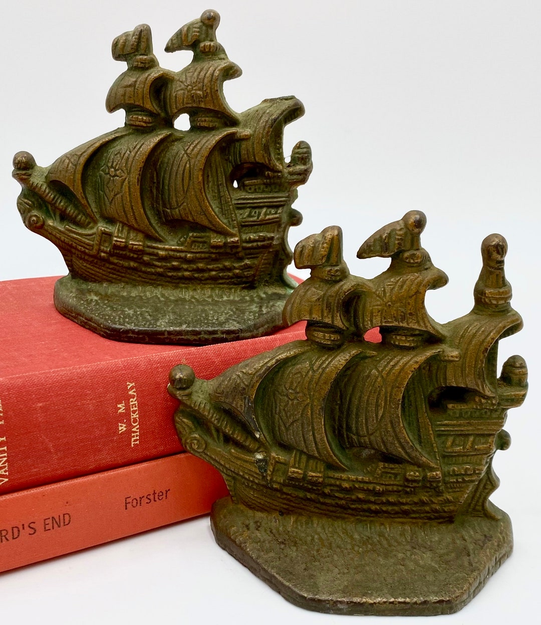 Vintage Sand Cast Metal Bookends | Tall Sailing Ship Bookends | Santa ...