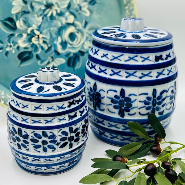 Blue and White Canisters - Etsy