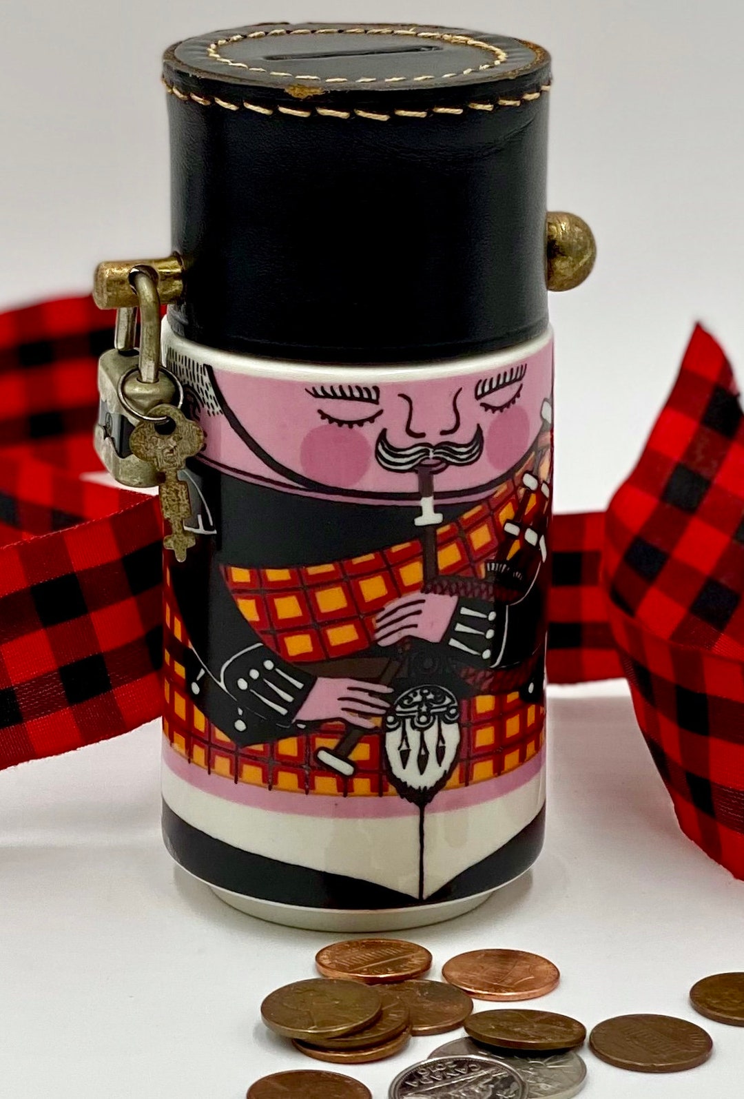 Vintage Helmut Kruger Ceramic Pottery Coin Bank Scottish Pipe Blower ...