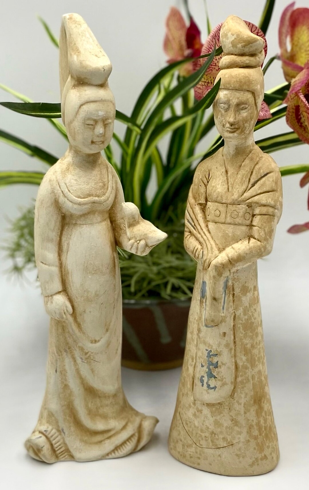 Vintage Pottery Court Ladies Figurines | Chinese Female Attendant ...
