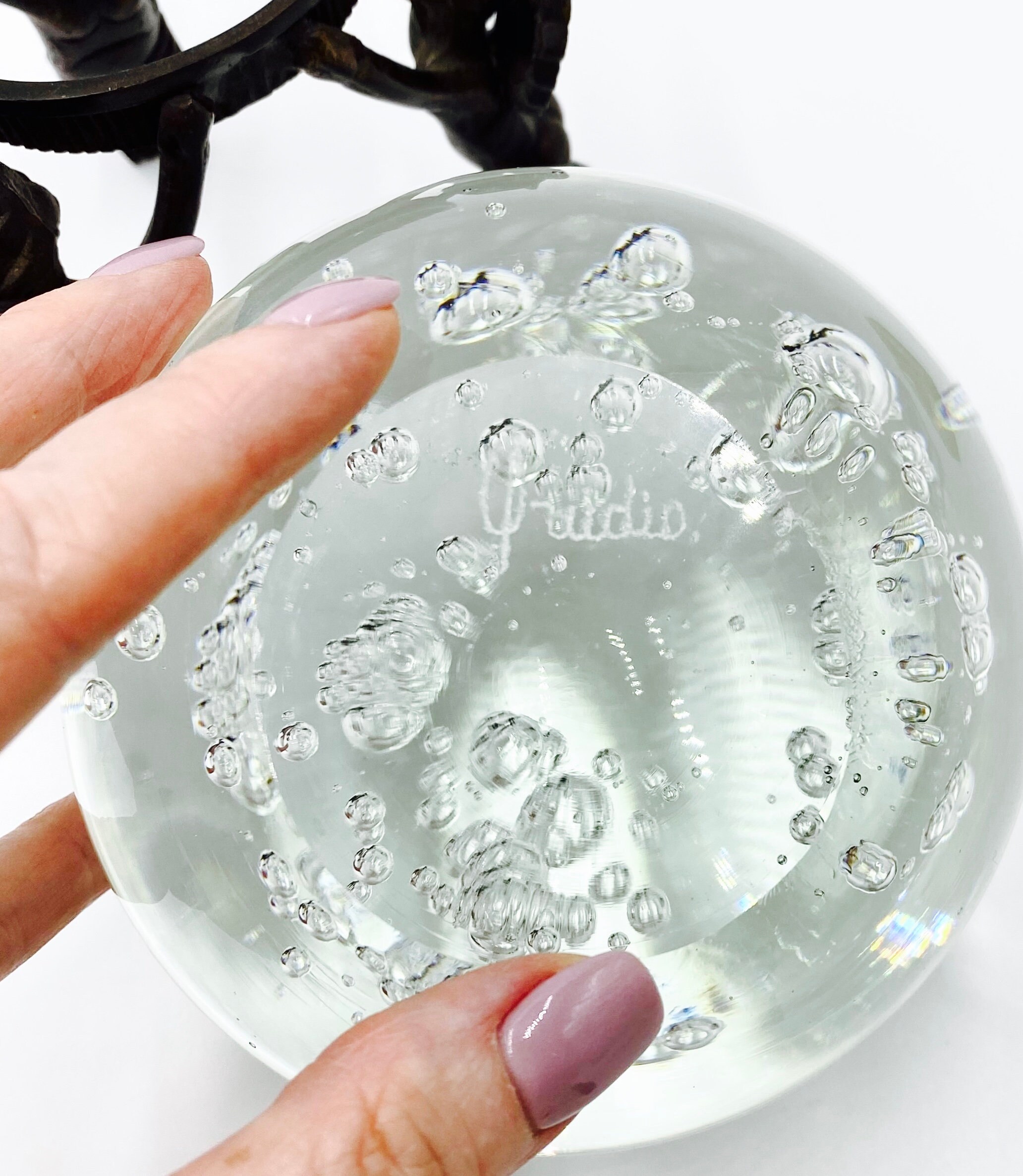 Vintage Crystal Ball and Stand Clear Glass Orb With Bubbles - Etsy