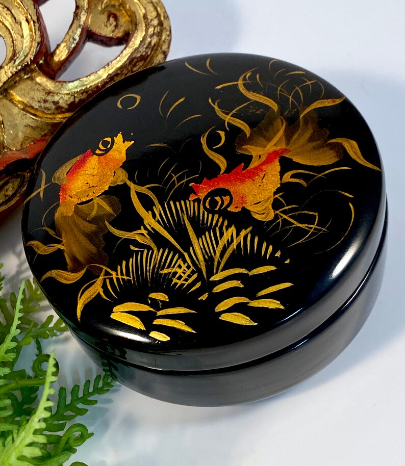 Lacquerware Trinket Box Black Lacquer Box With Goldfish - Etsy