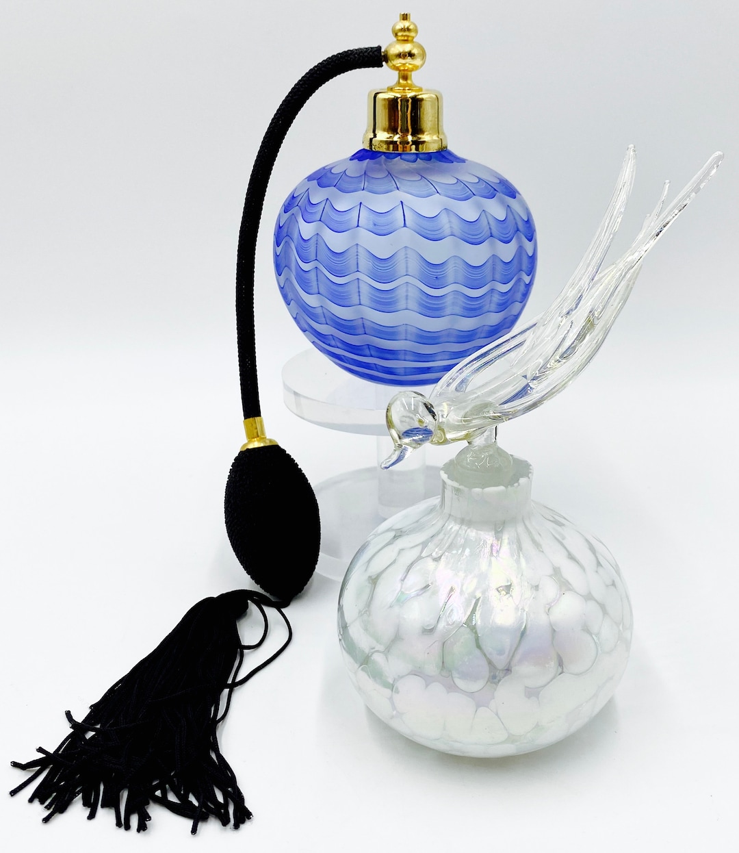 Vintage Perfume Atomizer With Tassel | Golden Crown E & R Iridescent ...
