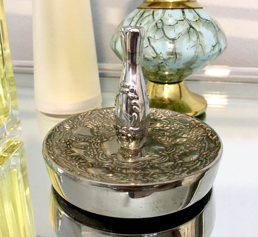 Pretty Silver Plate Ring Dish | Ring Tree | Ring Holder With Raised ...