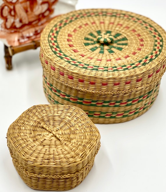 Vintage Woven Basket Woven Reed Box With Lid Woven Sweet | Etsy
