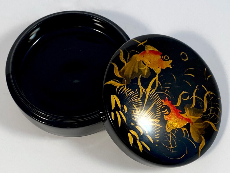 Lacquerware Trinket Box Black Lacquer Box With Goldfish - Etsy