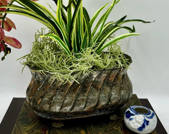 Vintage Copper Over Tin Cachepot | Metal Pot Sleeve | Footed Overpot ...