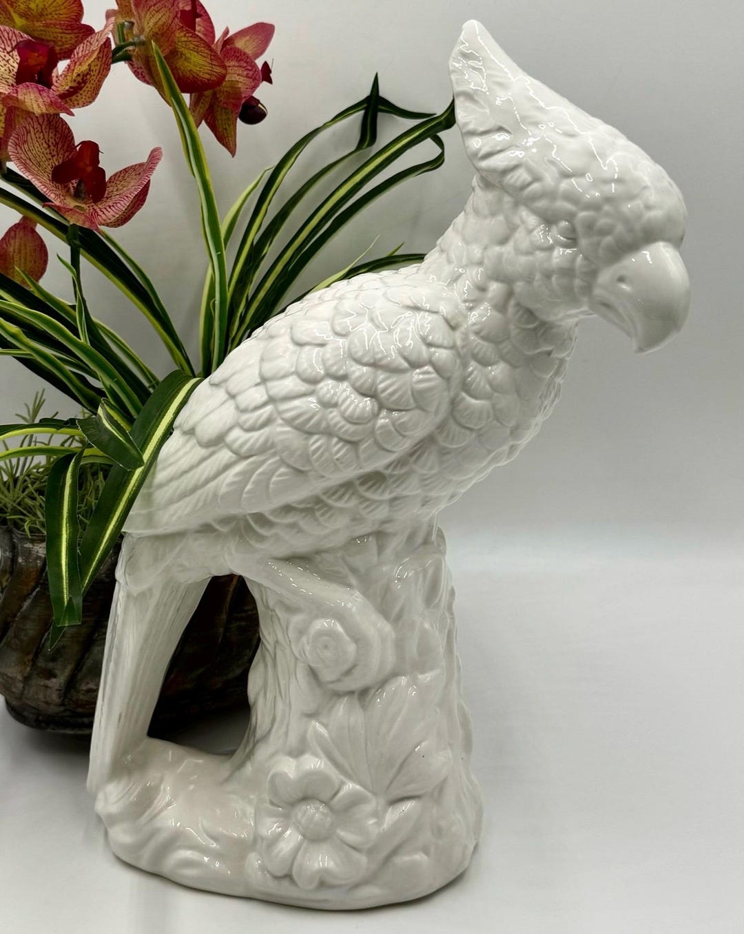 Vintage Crested Cockatoo Statue | White Ceramic Cockatoo Figurine ...