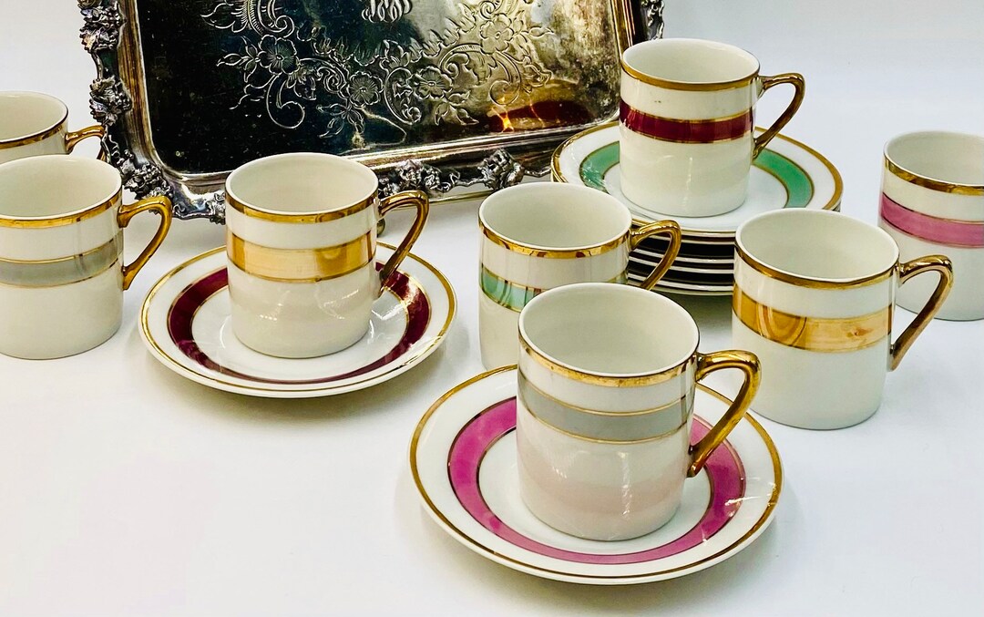 Vintage Ceramic Porcelain Tea Cups and Saucers | Banded Teacups and ...