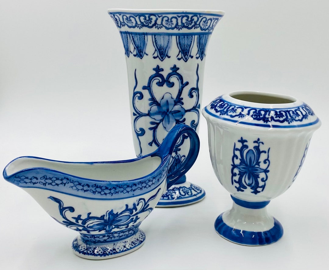 Collection of Vintage Blue and White Ceramic Decor Pieces | Charming Blue & White Vessels Vases ...
