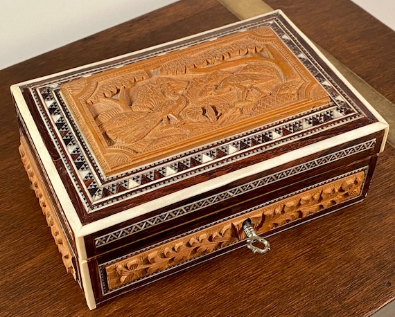Antique Moroccan Inlaid Mosaic Marquetry Wooden Box Carved - Etsy