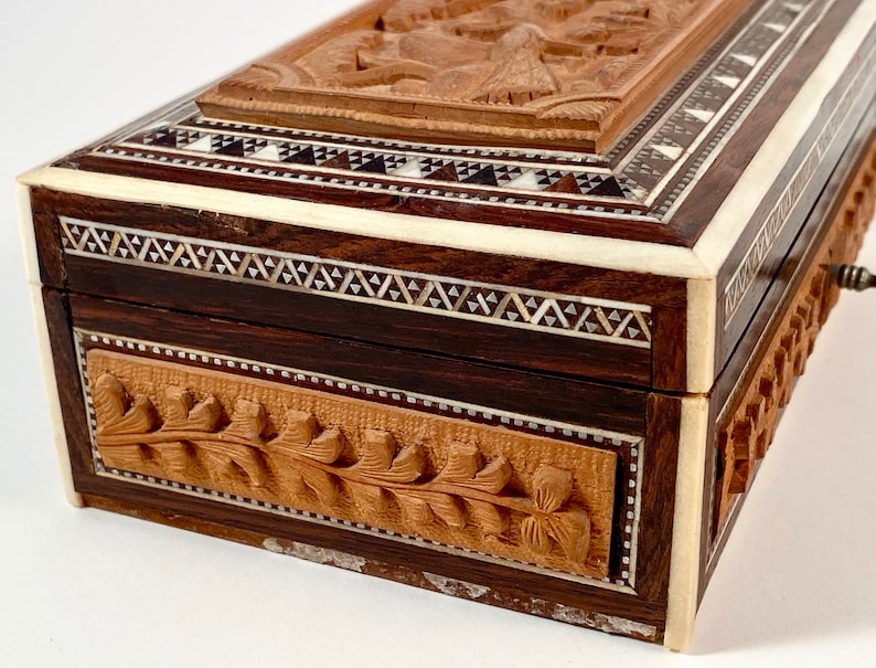 Antique Moroccan Inlaid Mosaic Marquetry Wooden Box Carved - Etsy
