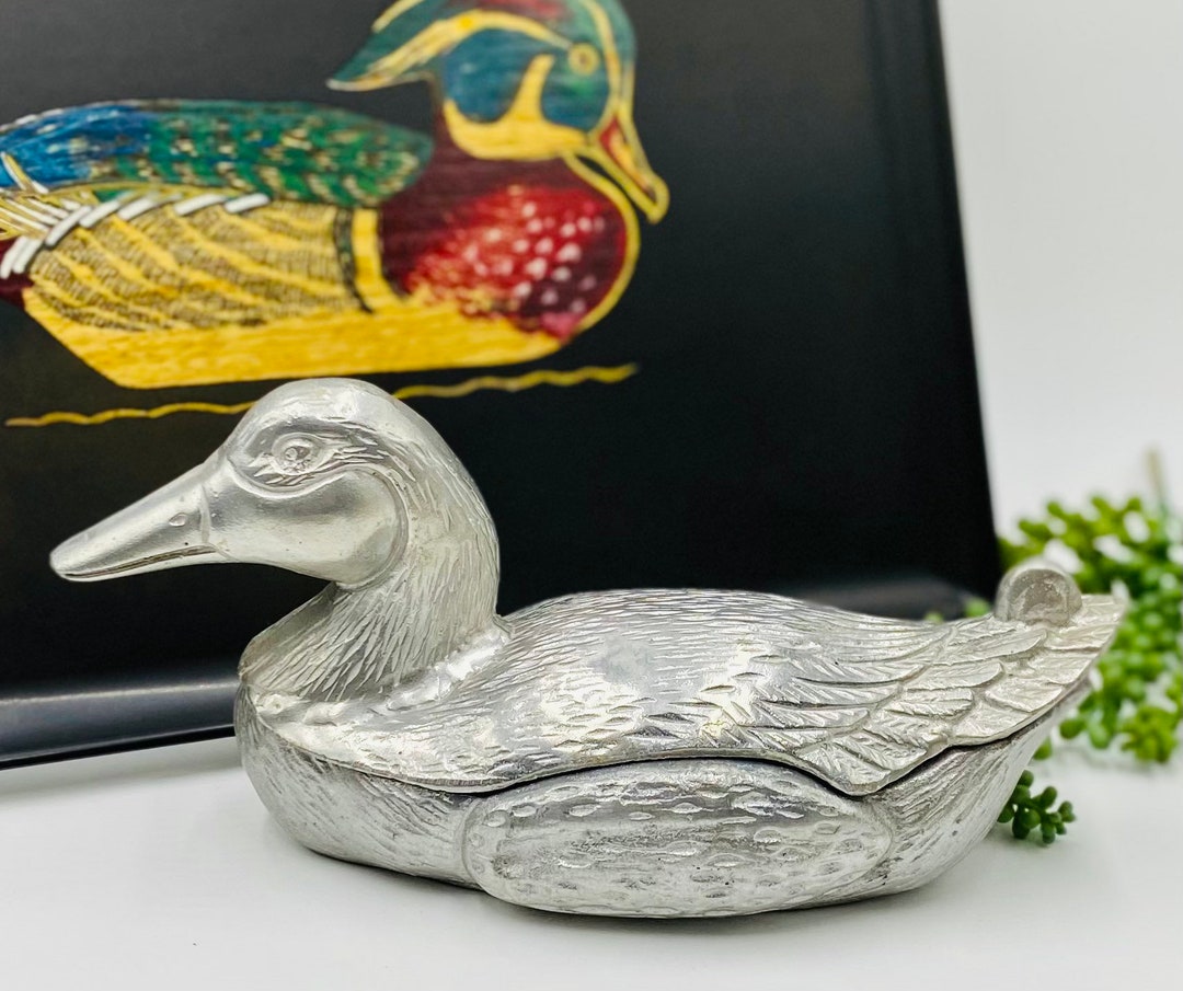 Vintage Duck Trinket Box | Pewtertone Olde Tankardware | Figural Duck ...