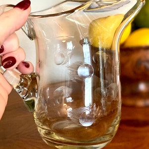 Beautiful Mouth Blown Glass Pitcher | Thick Clear Glass With Retro ...