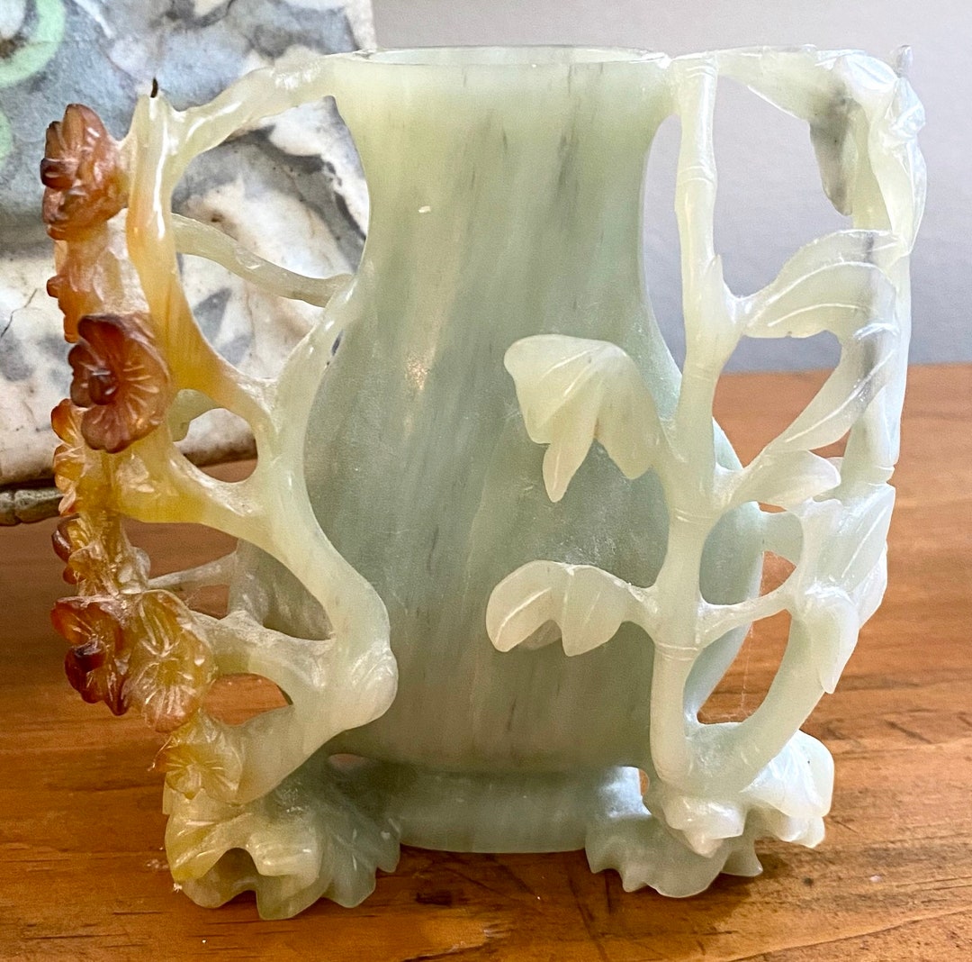 Vintage Collectible Jade Vessel | Pale Celadon Green Jadeite With ...