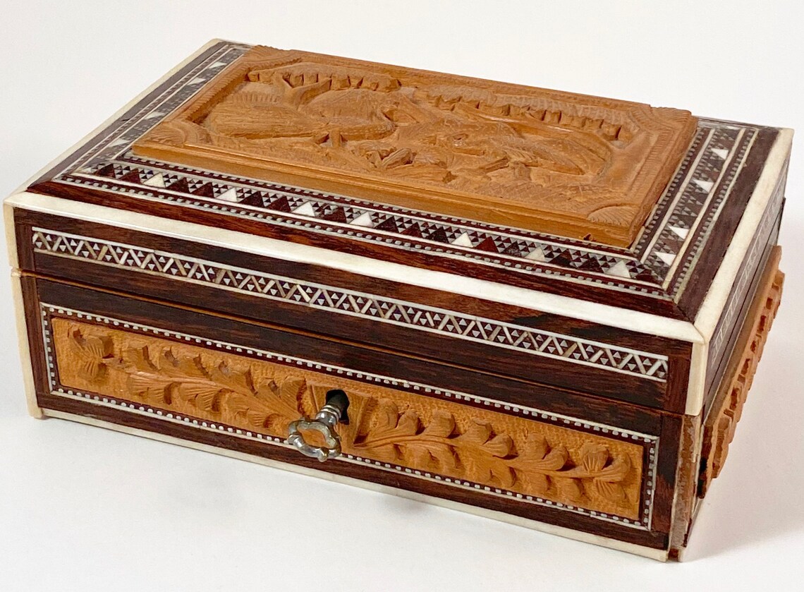 Antique Moroccan Inlaid Mosaic Marquetry Wooden Box Carved - Etsy