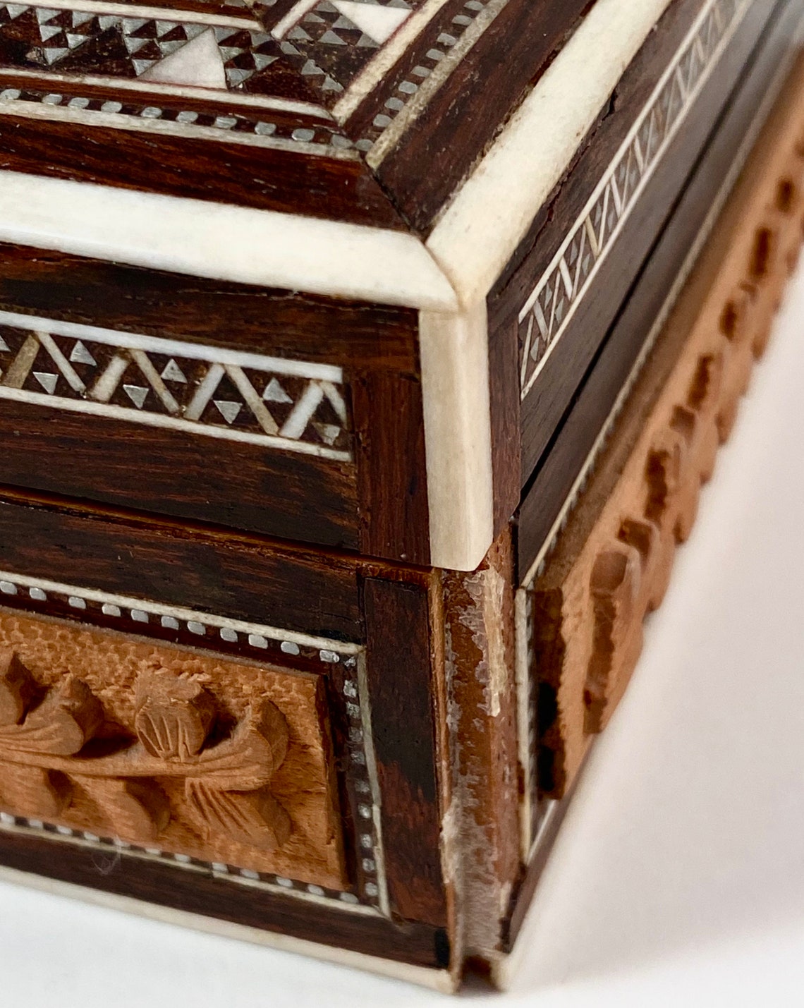 Antique Moroccan Inlaid Mosaic Marquetry Wooden Box Carved - Etsy