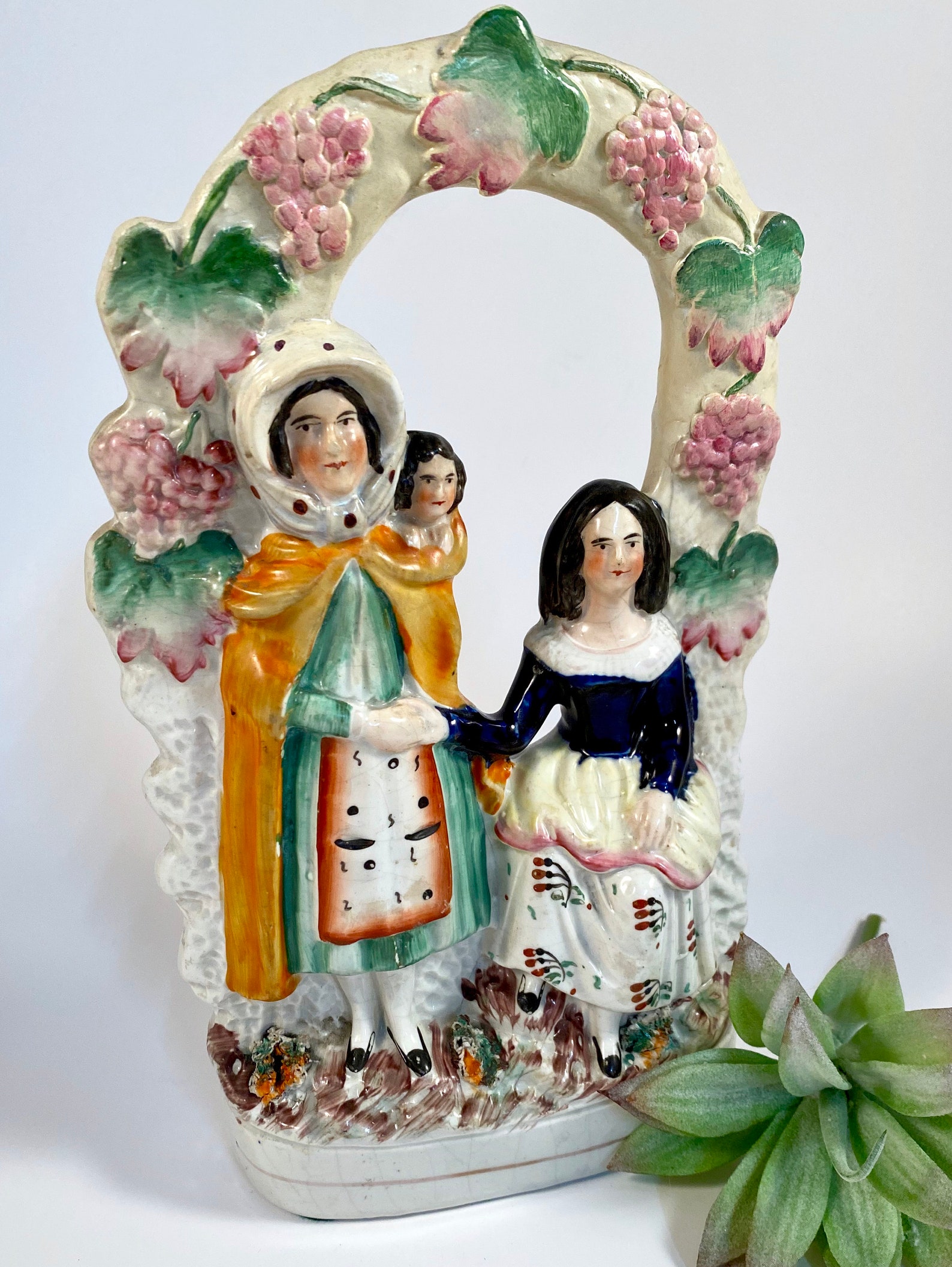 Antique Staffordshire Arch Flatback Statue Two Women With a | Etsy