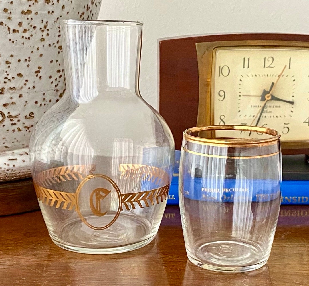 Vintage Libbey Clear Glass Carafe With Gold Design and C Initial ...