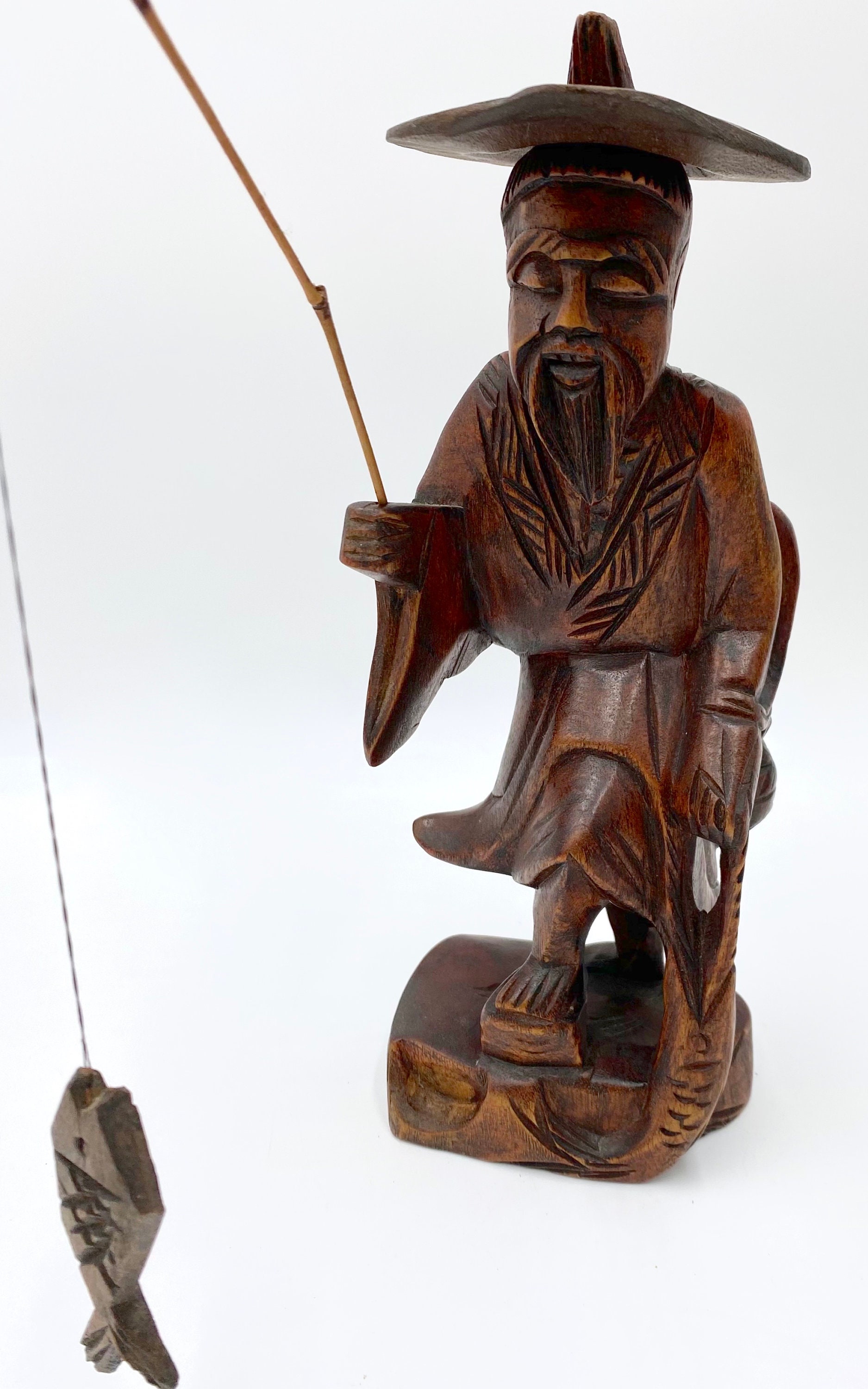 Carved Chinese Fishermen Vintage Wooden Sculptures Chinese | Etsy