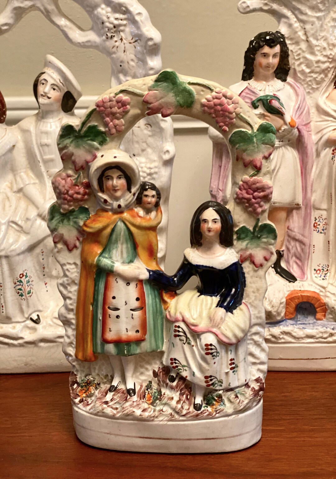 Antique Staffordshire Arch Flatback Statue Two Women With a Young Child ...