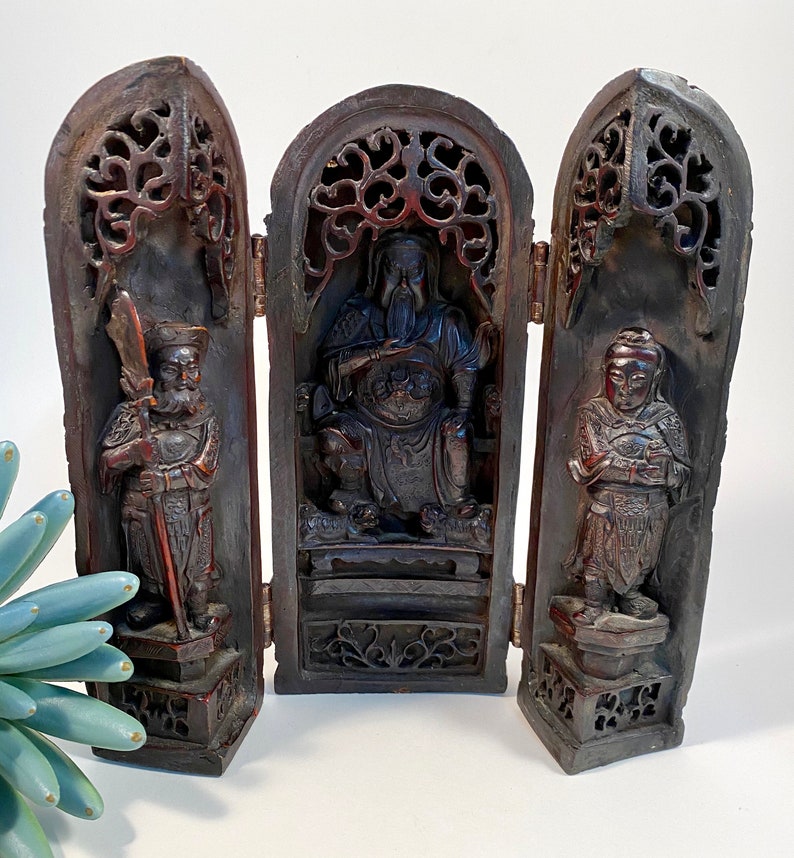 Antique Chinese Folding Buddha Triptych Carved Wood Temple | Etsy