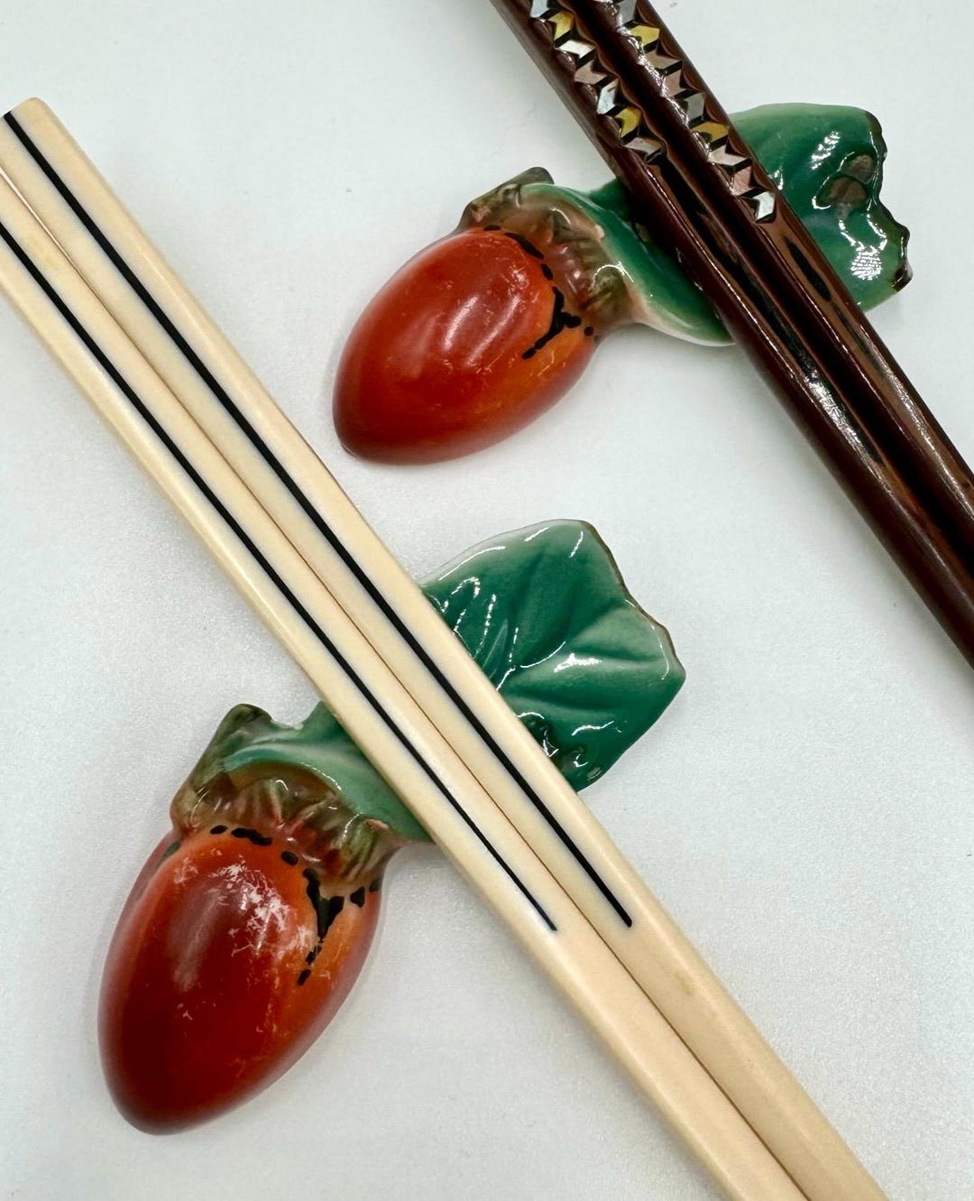 SET OF TWO Vintage Asian Chopstick Rests Glazed Ceramic Porcelain ...