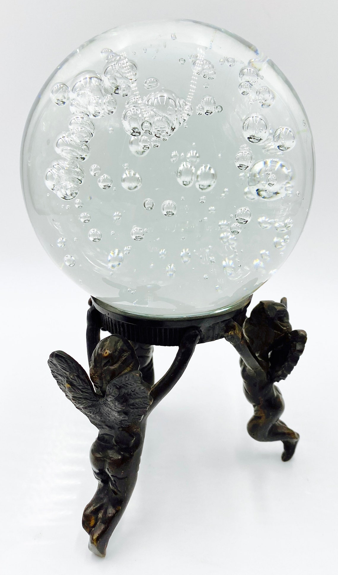 Vintage Crystal Ball and Stand Clear Glass Orb With Bubbles - Etsy