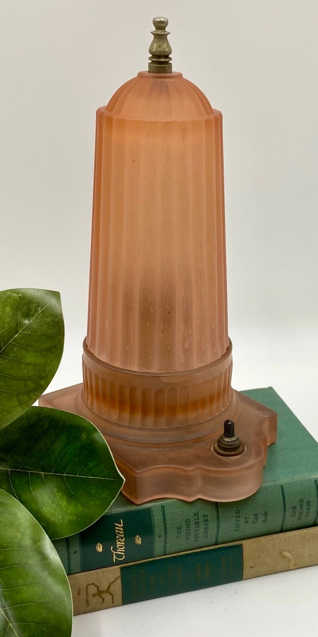 Vintage Art Deco Art Nouveau Skyscraper Lamp Peachy Pink Satin Glass ...