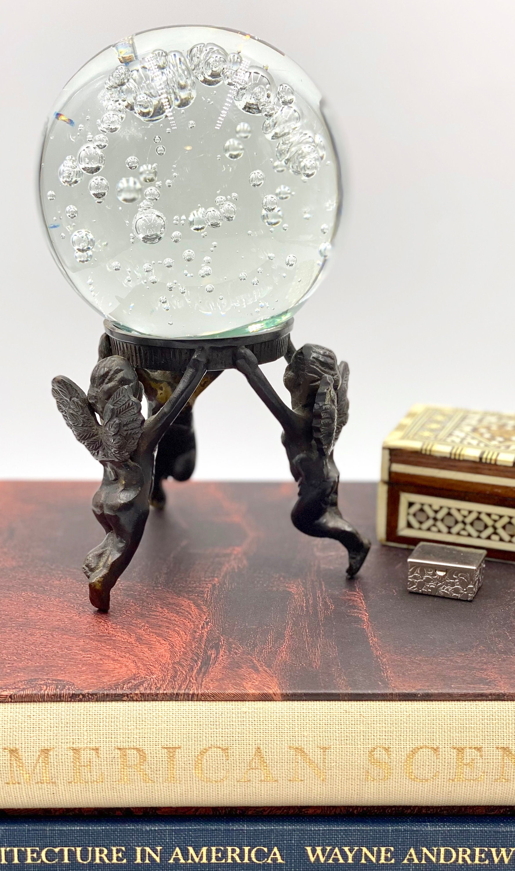 Vintage Crystal Ball and Stand Clear Glass Orb With Bubbles - Etsy