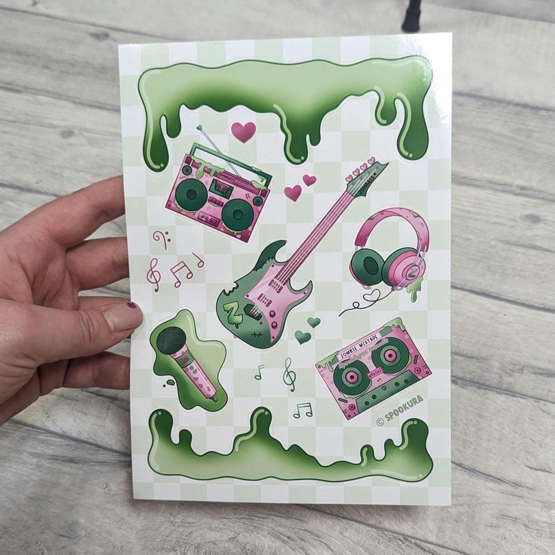 Kawaii Zombie Musician Sticker Sheet | Coquette | Cutecore | Planner ...