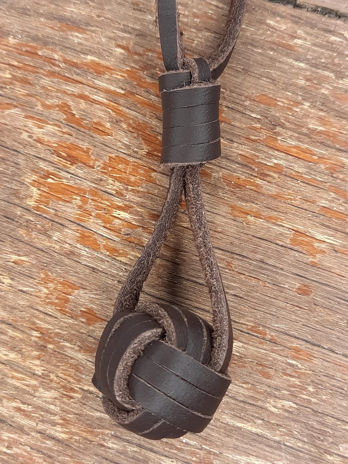 Beautiful Handmade Adjustable Brown Leather Monkey Fist Necklace - Etsy