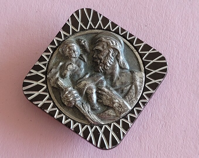 Vintage Catholic Silver Plated Badge, Magnet of Saint Christopher ...